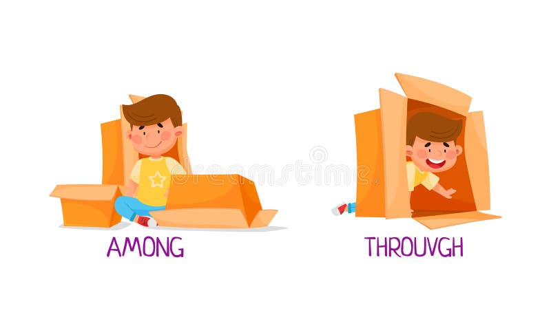 Preposition of Place with Girl Standing Next To and in the Box Cartoon ...