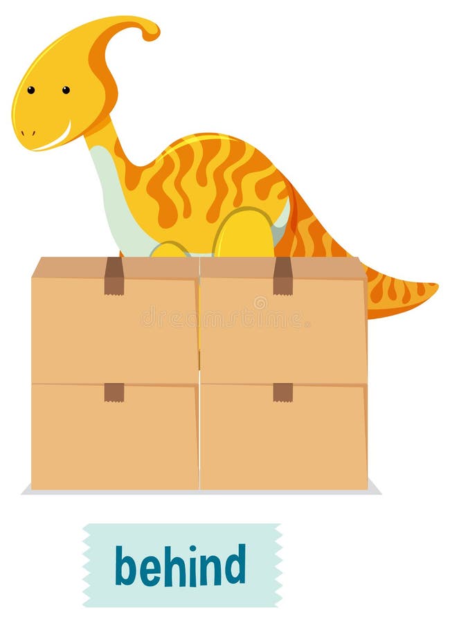 Preposition of Place with Cartoon Dinosaur and Boxes Stock Vector ...