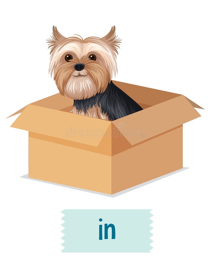 Preposition of Place with Cartoon Dog and a Box Stock Vector ...
