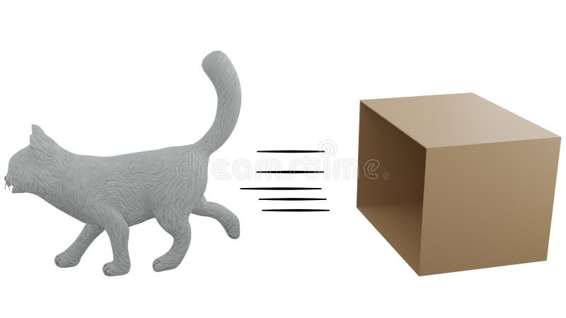 A 3D Cartoon Cat Walks Out of the Box. Stock Illustration ...
