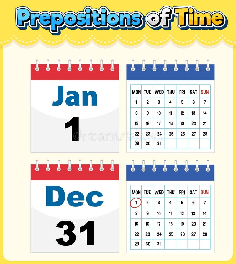 Preposition of Time with Calendar Stock Vector - Illustration of ...
