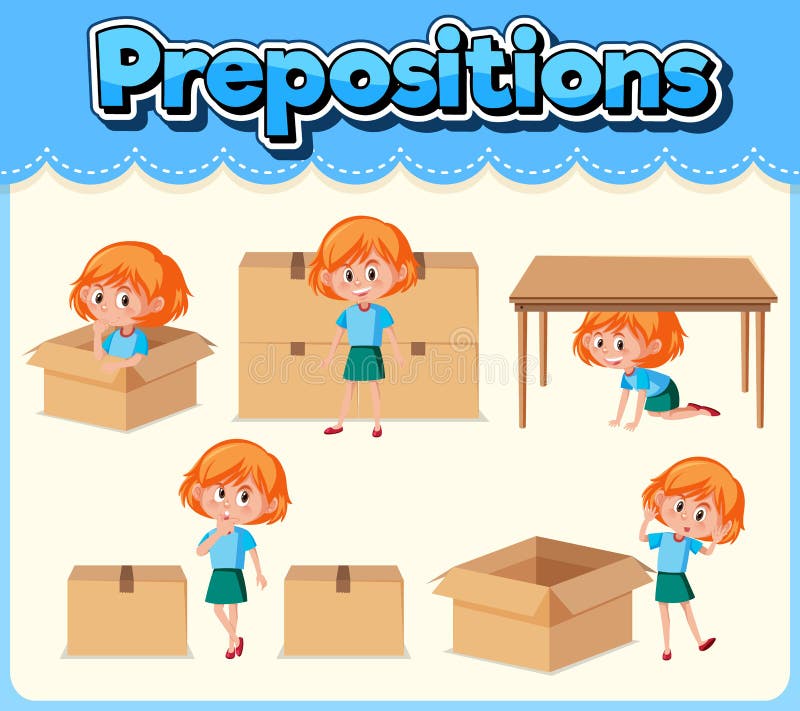 Preposition Wordcard with Girl and Box Stock Vector - Illustration of ...