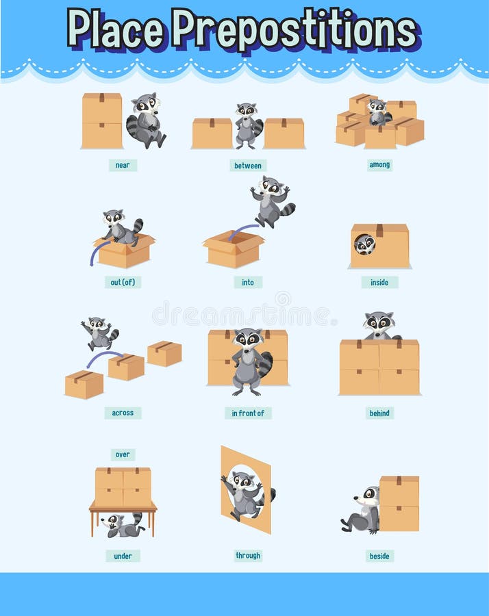 Preposition Wordcard with Raccoon and Boxes Stock Vector - Illustration ...