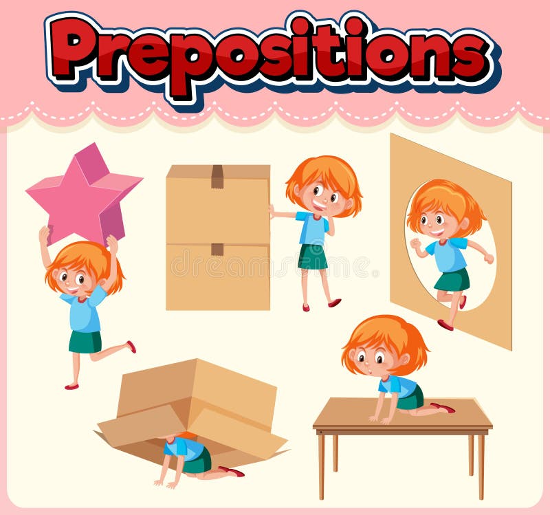 Prepostion Wordcard Design with Girl and Boxes Stock Vector ...