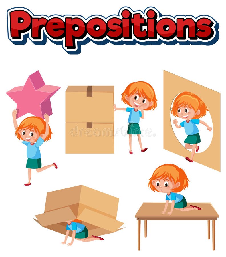 Prepostion Wordcard Design with Girl and Boxes Stock Vector ...