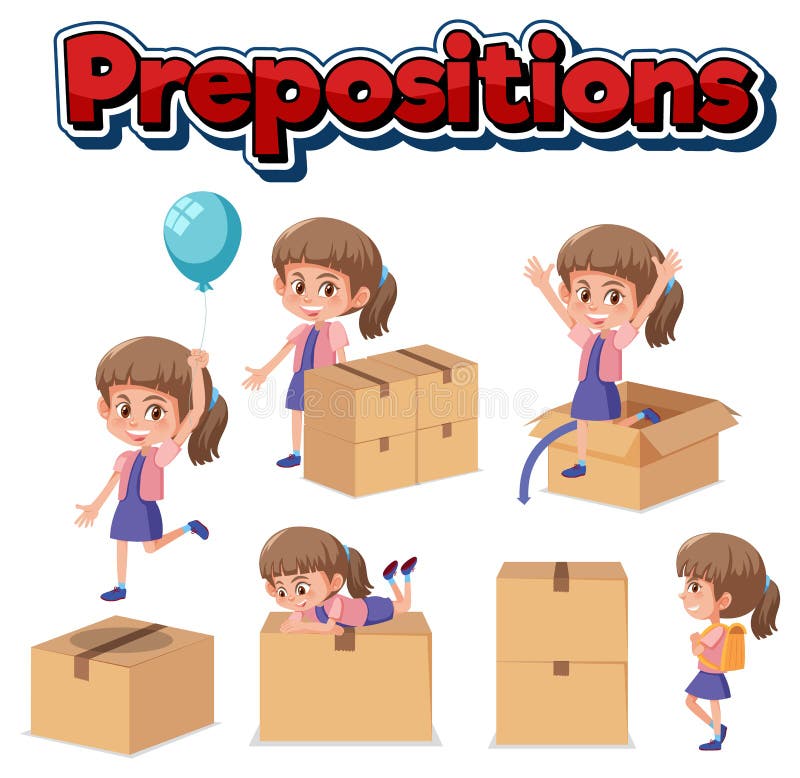Prepostion Wordcard Design with Girl and Boxes Stock Vector ...