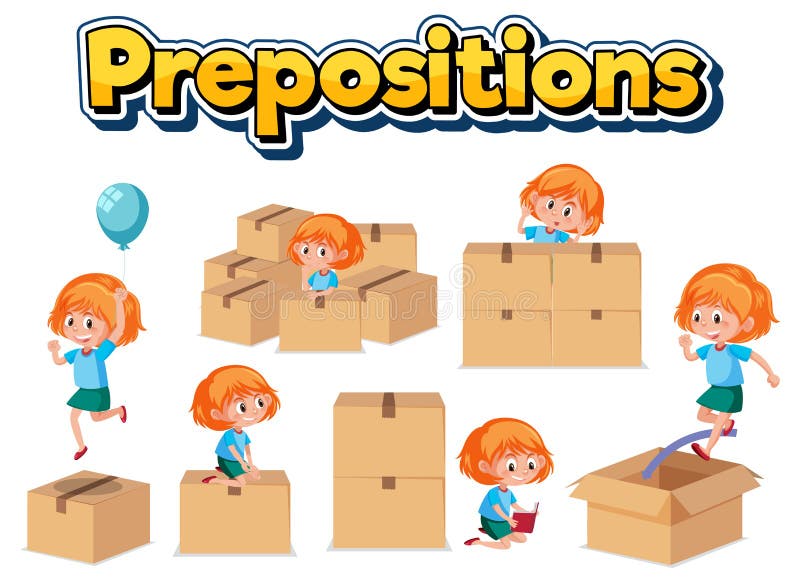 Prepostion Wordcard Design with Girl and Boxes Stock Vector ...