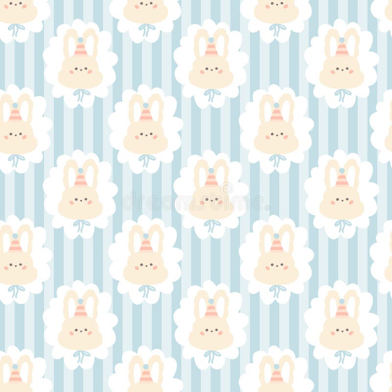 Preppy Birthday Hare Rabbit in a Cone Cap As Part of a Seamless Pattern ...