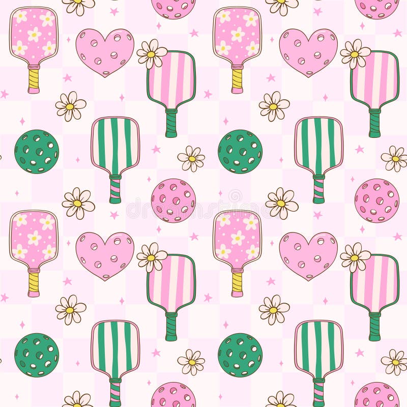 Preppy Pink Pickleball Paddles Seamless Pattern Isolated on Background ...