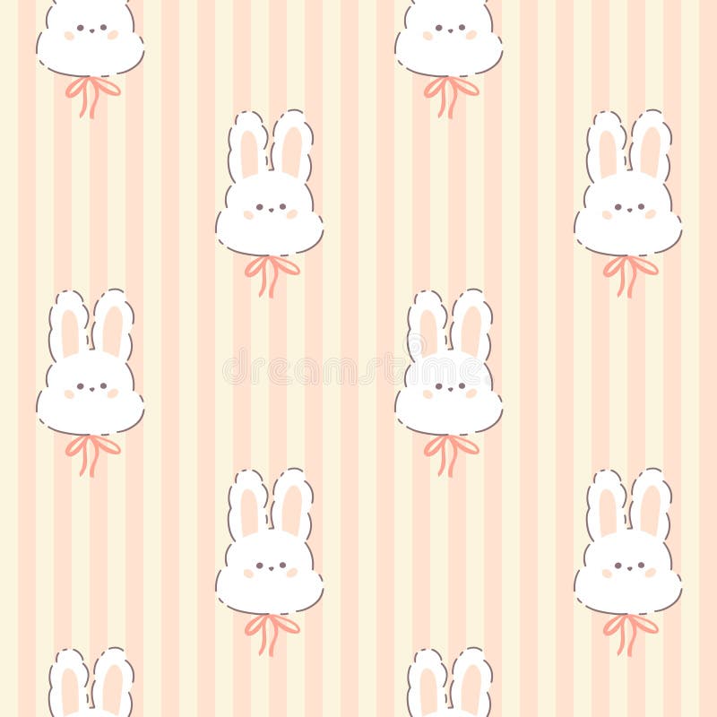 Preppy Rabbit Bunny Seamless Pattern on Vertically Striped Background ...