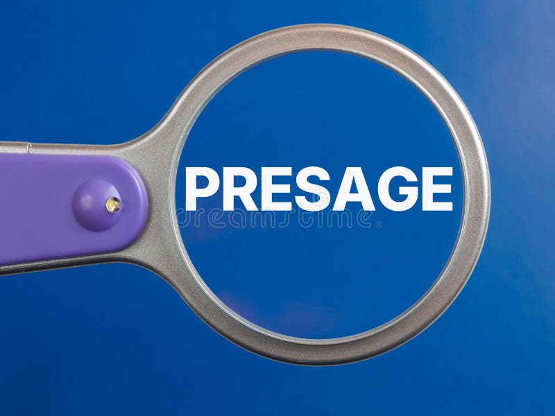 Presage Text through Magnifying Glass Blue Background Stock Photo ...