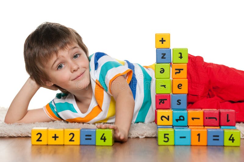 Preschool Boy with Blocks on the Floor Stock Image - Image of activity ...