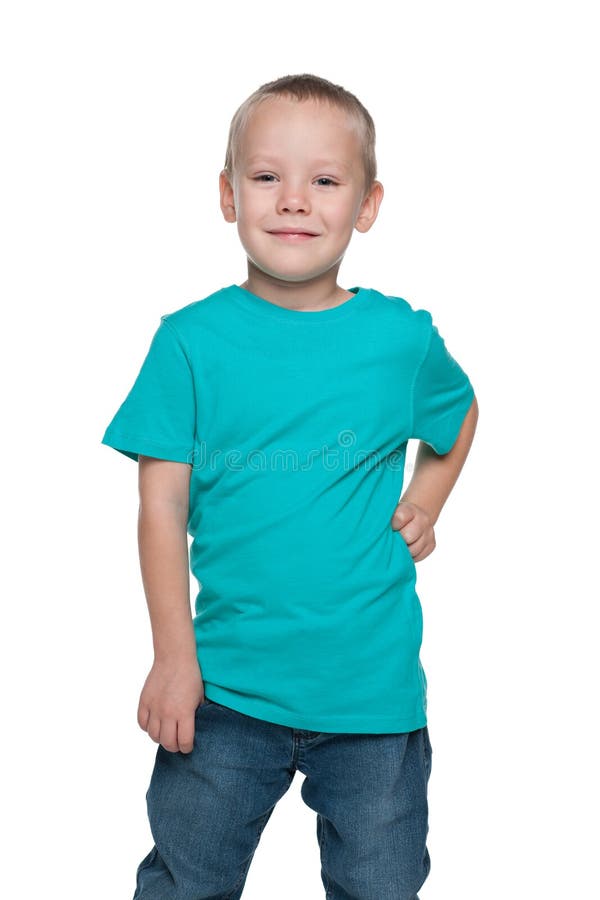 Preschool Boy in a Blue Shirt Stock Image - Image of alone, fashion ...