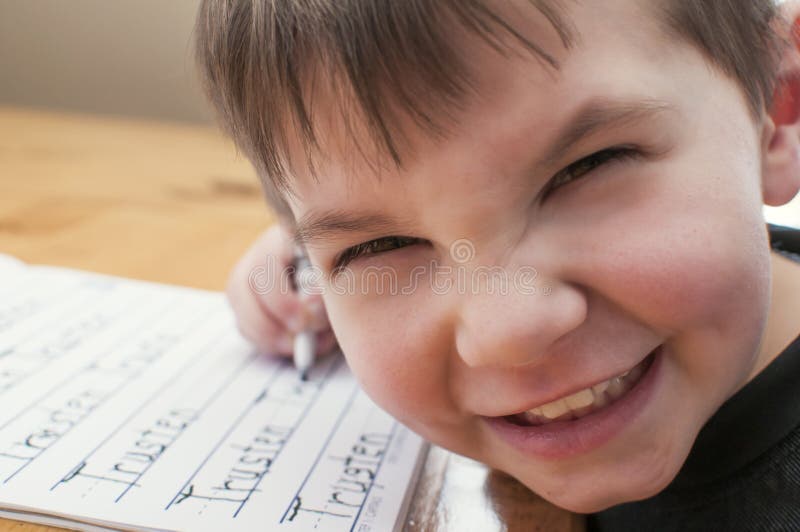 Homeschool Boy Writing Name Stock Image - Image of school, homeschool ...