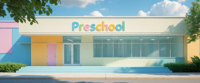 Preschool Building Exterior on a Sunny Day. Stock Photo - Image of ...