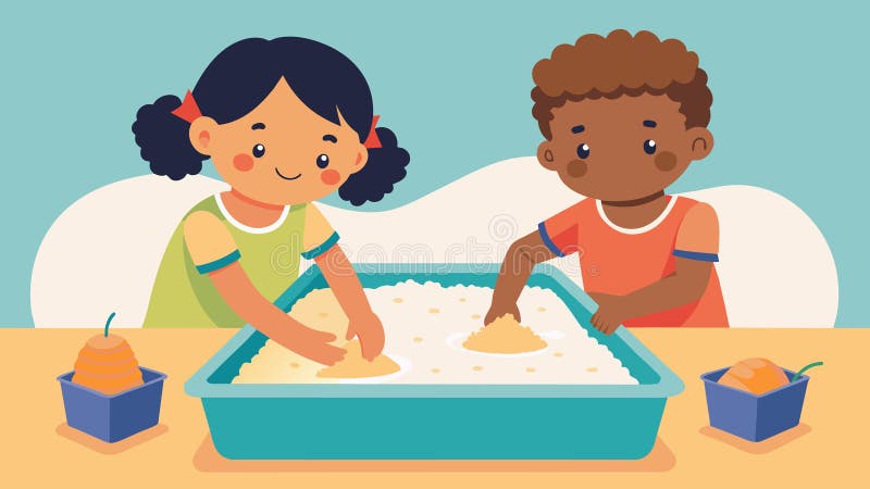 At a Preschool Children Explore a Sensory Bin Filled with Scented Rice ...