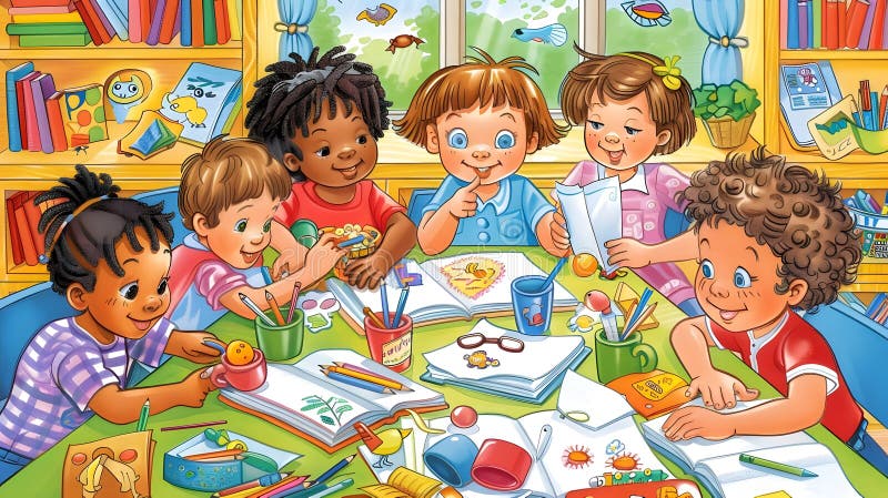 Preschool Children Joyfully Create Artwork and Engage in Collaborative ...