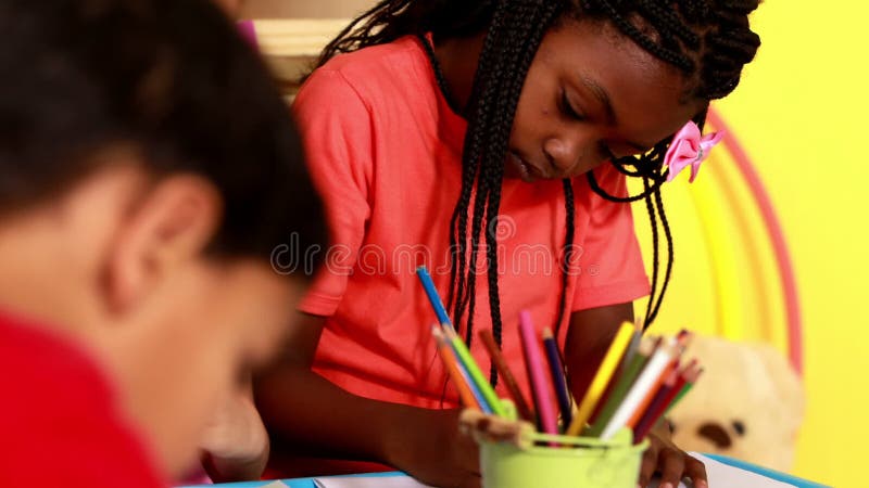 Preschool Class Drawing at Table in Classroom Stock Footage - Video of ...