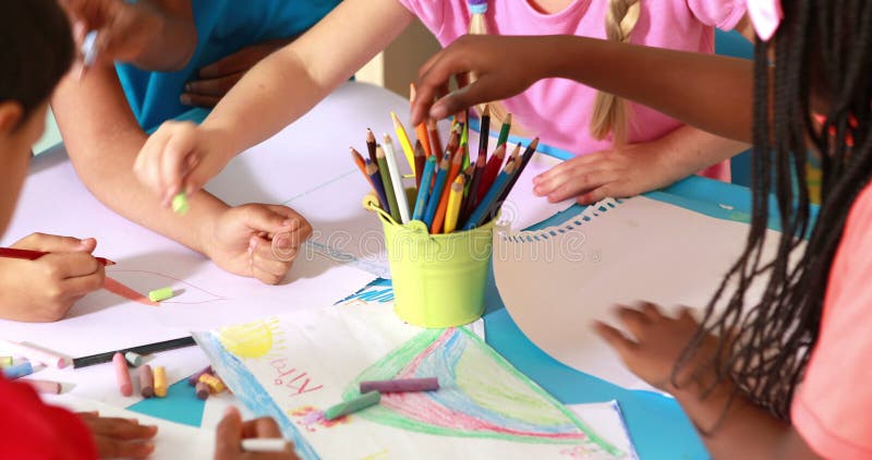 Preschool Class Drawing at Table in Classroom Stock Footage - Video of ...