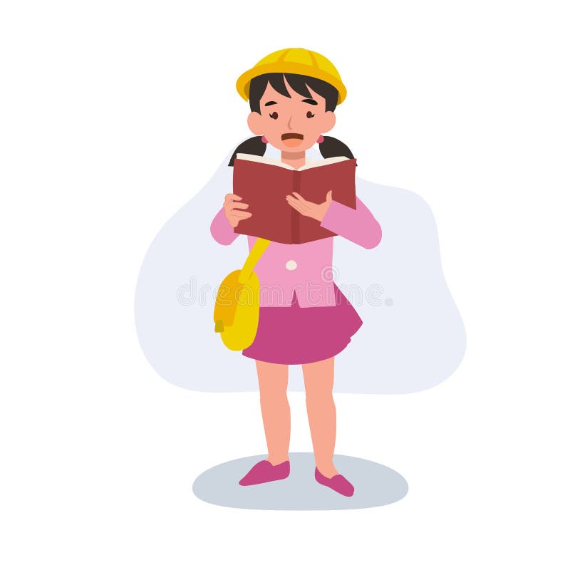 Preschool Girl Reading Book in School Uniform Learning Education Stock ...