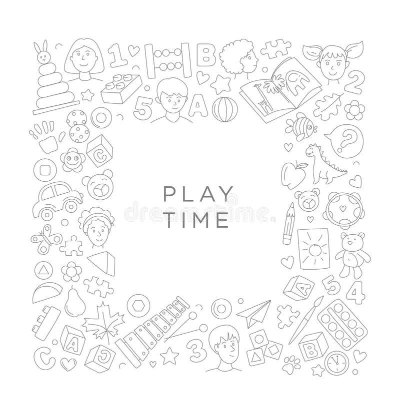 Preschool Kindergarten Educational Toys Doodle Line Vector Illustration ...