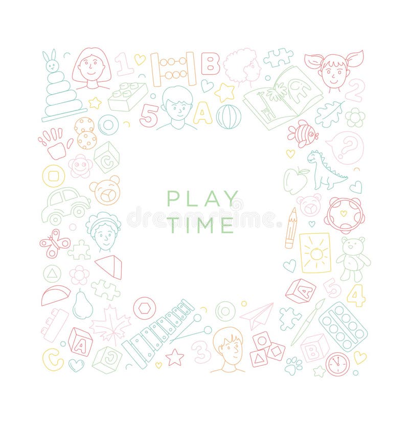 Preschool Kindergarten Educational Toys Doodle Line Vector Illustration ...
