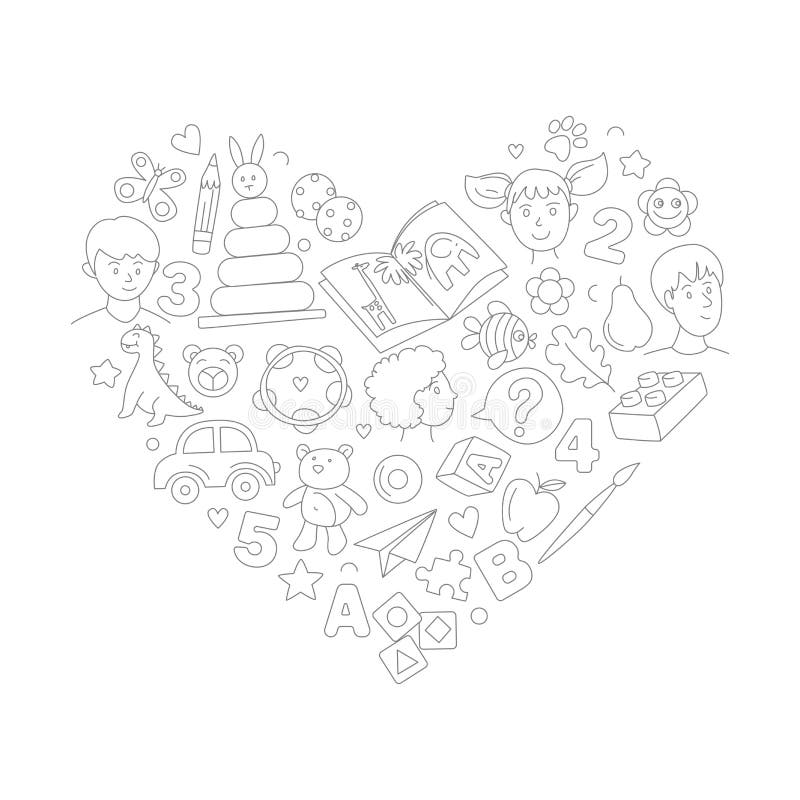 Preschool Kindergarten Educational Toys Doodle Line Vector Illustration ...