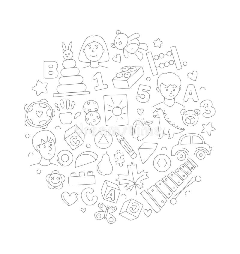 Preschool Kindergarten Educational Toys Doodle Line Vector Illustration ...