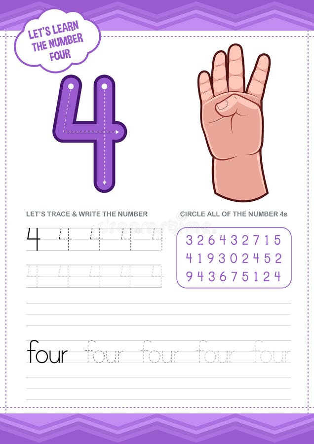 Preschool Learning Number Four Worksheet Stock Illustration ...