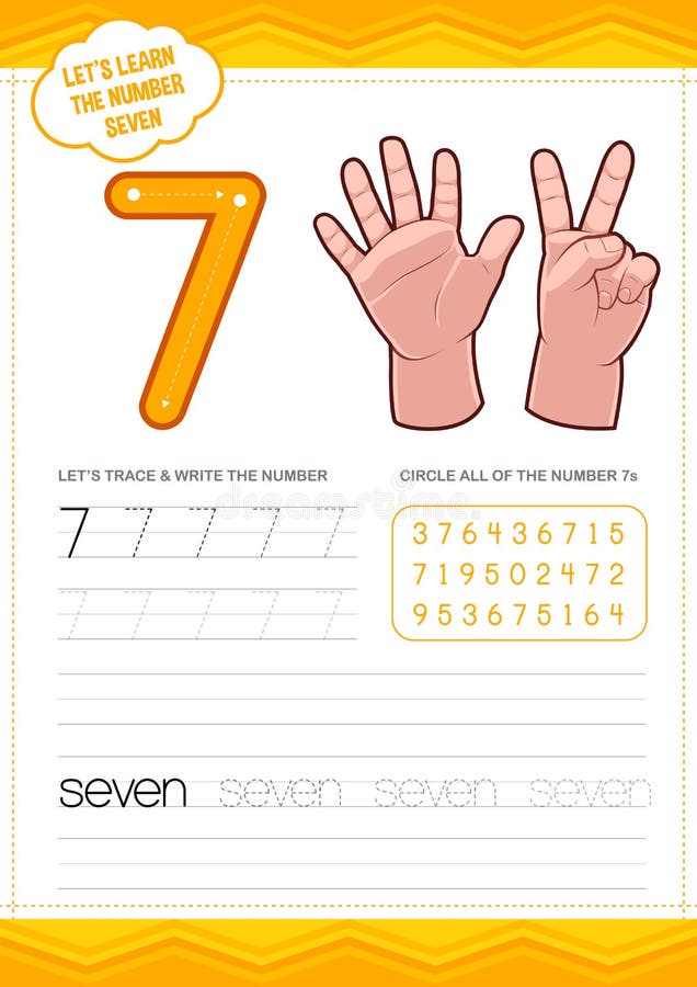 Preschool Learning Number Seven Worksheet Stock Illustration ... Preschool Learning Number Seven Worksheet Stock Illustration ...
