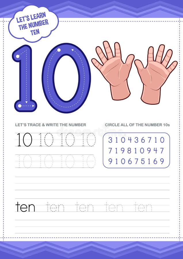 Preschool Learning Number Ten Worksheet Stock Illustration ...