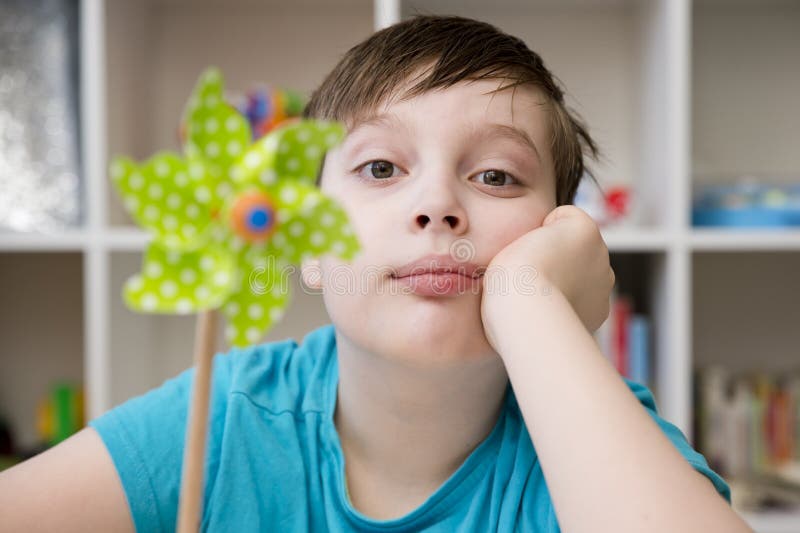 Boy Playing with Windmill at Home. Stock Image - Image of nature, color ...