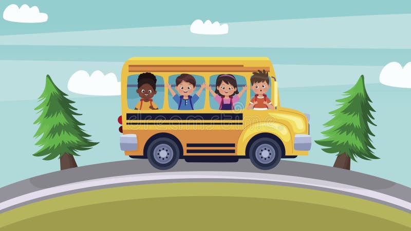 Preschool Students in Bus Characters Animation Stock Video - Video of ...