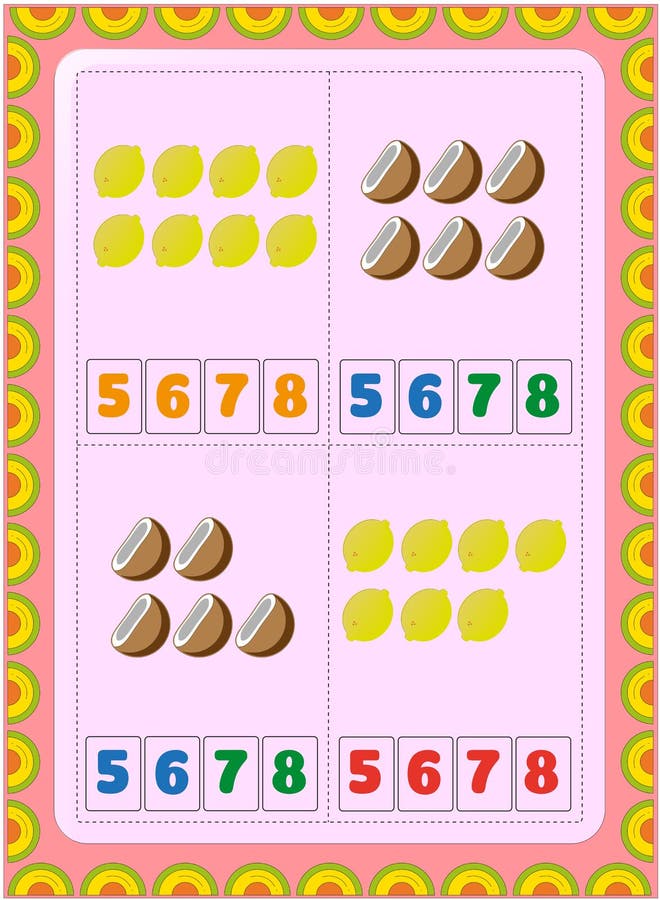 Preschool Toddler Math with Coconut and Lemon Design Stock Vector ...