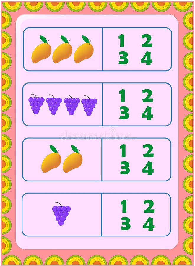 Preschool Toddler Math with Grapes and Mango Design Stock Vector ...
