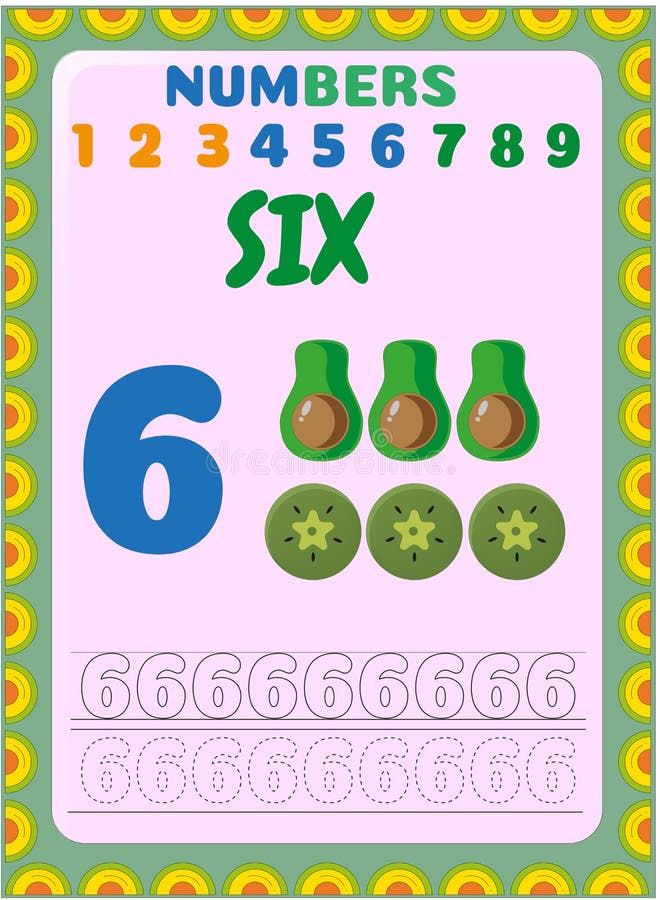 Preschool Toddler Math with Half Avocado and Slice of Kiwi Design Stock ...