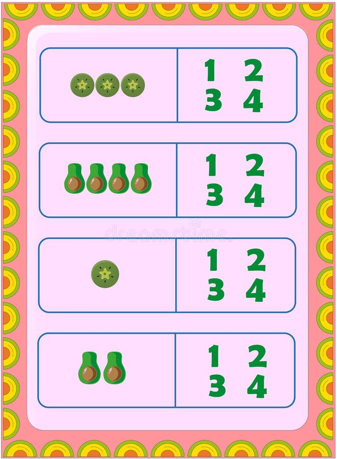 Preschool Toddler Math with Half Avocado and Slice of Kiwi Design Stock ...