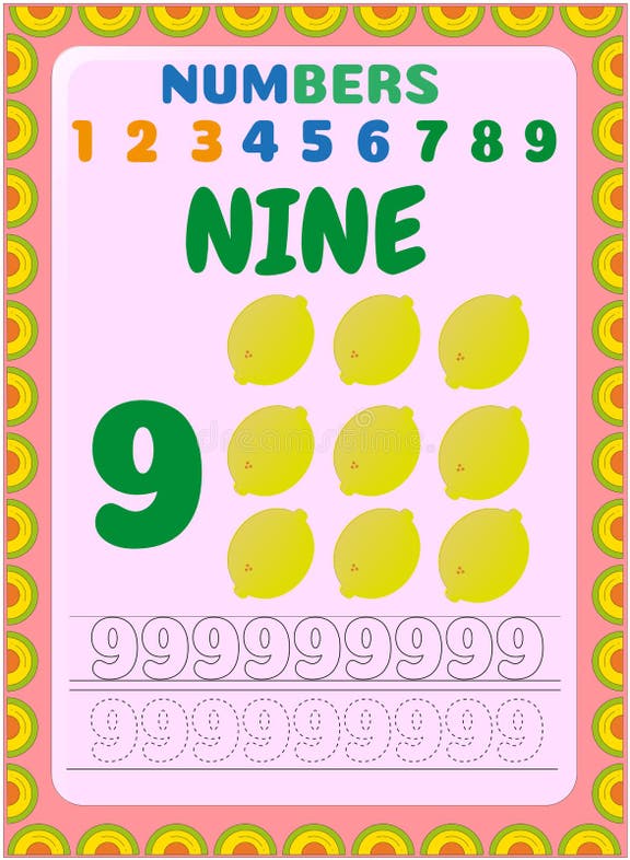 Preschool and Toddler Math with Lemon Fruit Design Stock Illustration ...