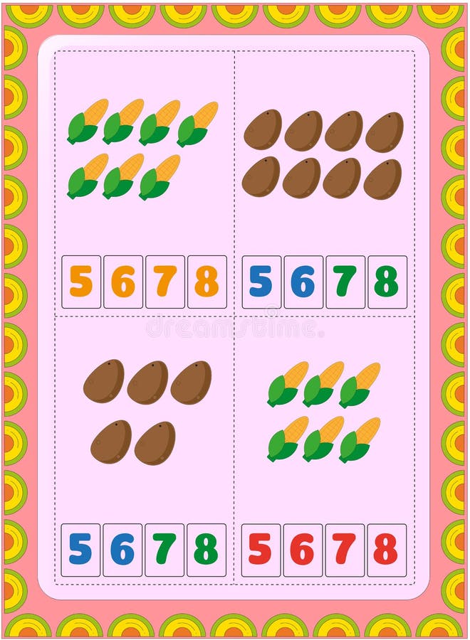Preschool and Toddler Math with Potato and Corn Design Stock Vector ...