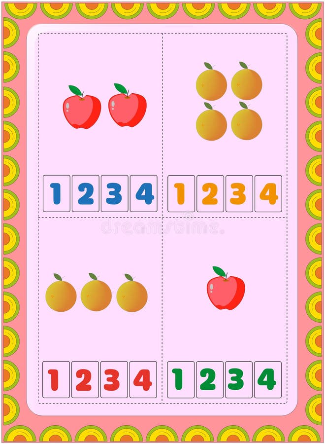 Preschool and Toddler Math with Red Apple and Orange Design Stock ...