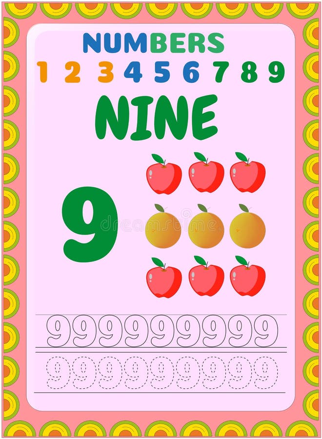 Preschool and Toddler Math with Red Apple and Orange Design Stock ...