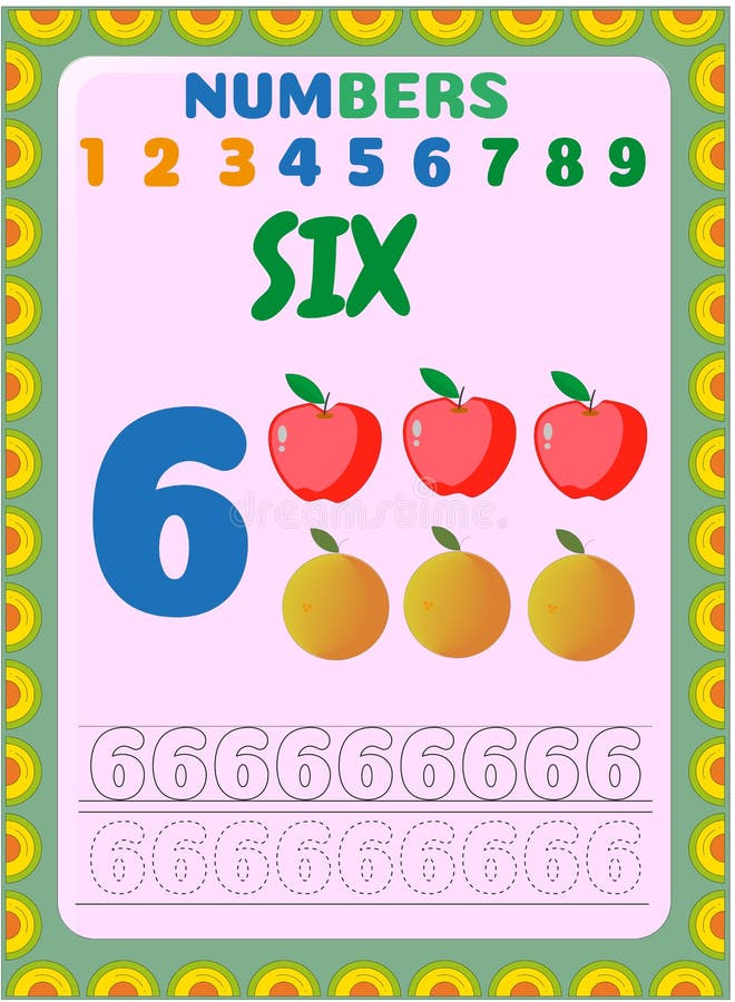 Preschool and Toddler Math with Red Apple and Orange Design Stock ...