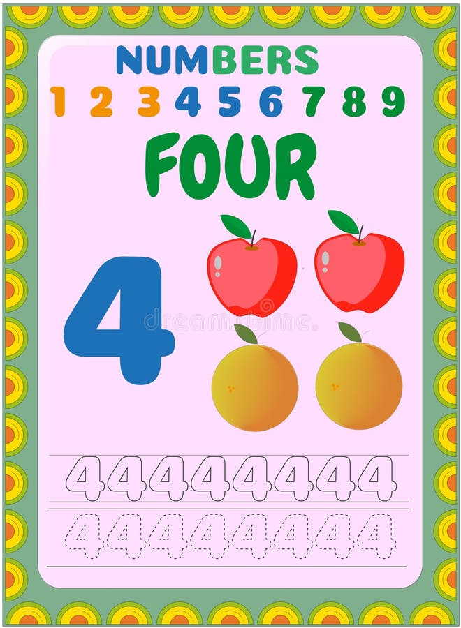 Preschool and Toddler Math with Red Apple and Orange Design Stock ...
