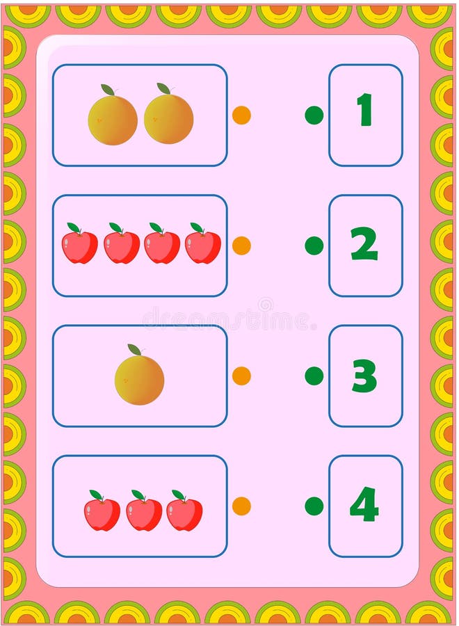 Preschool and Toddler Math with Red Apple and Orange Design Stock ...