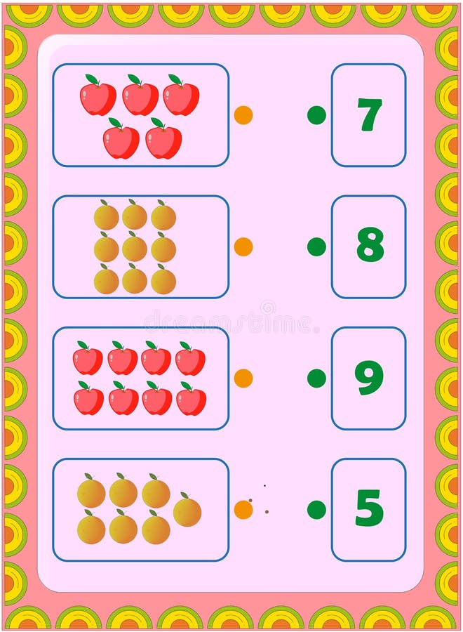Preschool and Toddler Math with Red Apple and Orange Design Stock ...