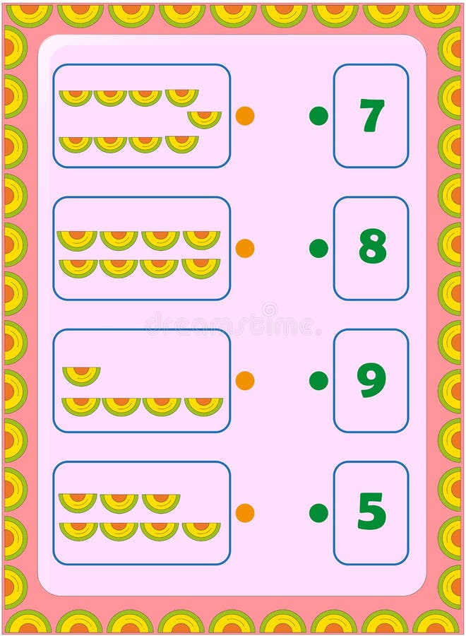 Preschool and Toddler Math with Slice of Melon Fruit Design Stock ...