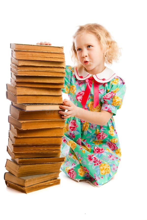 Preschooler with Books Stack Stock Photo - Image of cheerful, school ...