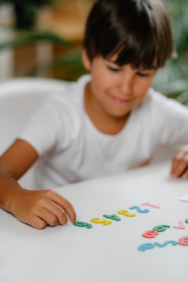 Preschooler Boy Starting Math, Exploring Numbers Stock Image - Image of ...