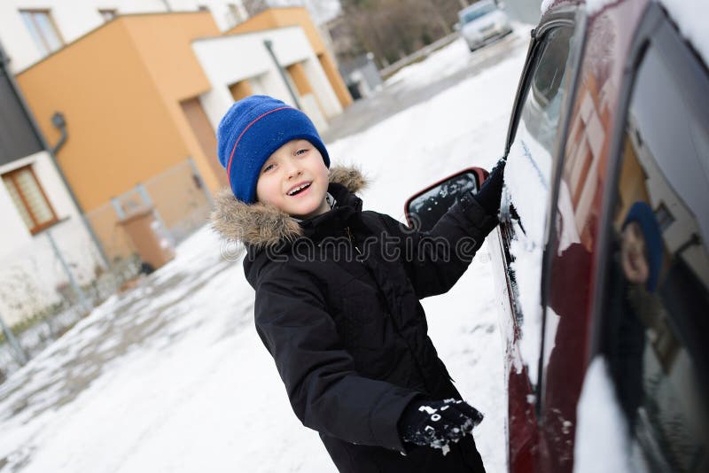 Preschooler Playing with Snow Outside. Stock Photo - Image of caucasian ...