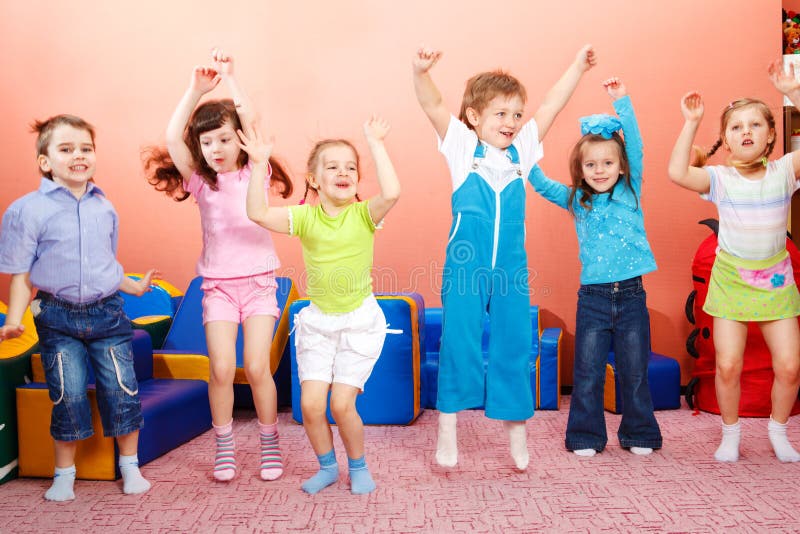 Preschoolers jumping stock image. Image of bright, elementary - 18198115